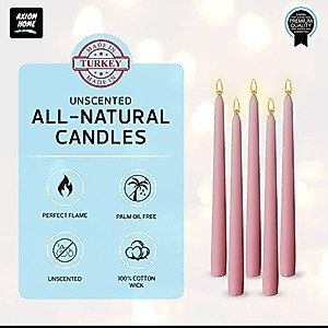 Axiom-Pack of 10 Unscented Taper Candles-9.84 Inches Tall Thicker Candle Set-9 Hours Burning time-Premium Quality Wax dripless candlesticks for Home Décor Wedding, Party & Valentines Day (Baby Pink)