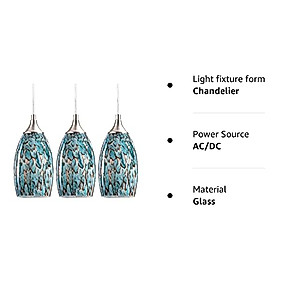 3-Light Pendant Light, Pendant Lighting for Kitchen Island with Handcrafted Art Glass, Chrome Finished Hanging Light Fixture with Adjustable Cord for Kitchen Dining Room Living Room