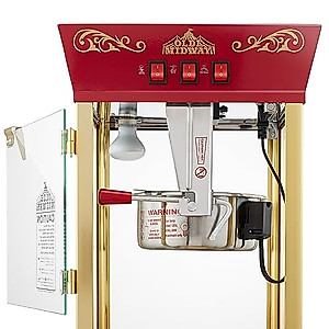Olde Midway Movie Theater-Style Popcorn Machine Maker with 8-Ounce Kettle - Red, Vintage-Style Countertop Popper