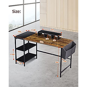 Ohuhu 55 Inch Large Computer Desk with Storage Shelves, 2-Tier Industrial Home Office Writing Study Desks with Monitor Stand Storage Bag and Hooks Laptop Work Table for Gaming Bedroom Living Room