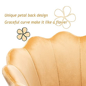CIMOTA Desk Chair Velvet Cute Adjustable Vanity Chair Modern Home Office Chair Scalloped Task Chair with Wheels for Teens Adults Bedroom/Study/Make Up/Computer Room, Yellow