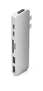 7-in-2 MacBook Pro Multiport Adapter | USB Type C Hub | 2X USB-C to 5K HDMI, 40Gb/s USBC and 5Gb/s USB-C, SD, microSD, 2 x USB3.1 - by Hyperdrive | Silver