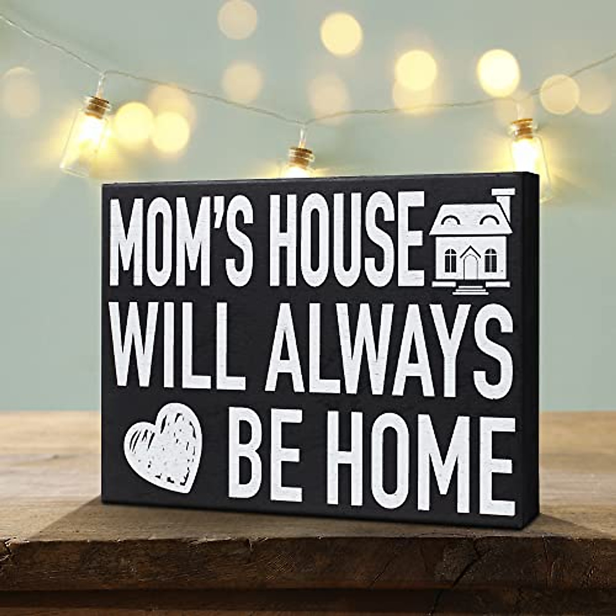 JennyGems Mom's House Will Always Be Home Wooden Sign, Mom Table Decor and Wall Hanging, Gifts for Moms, Made in USA