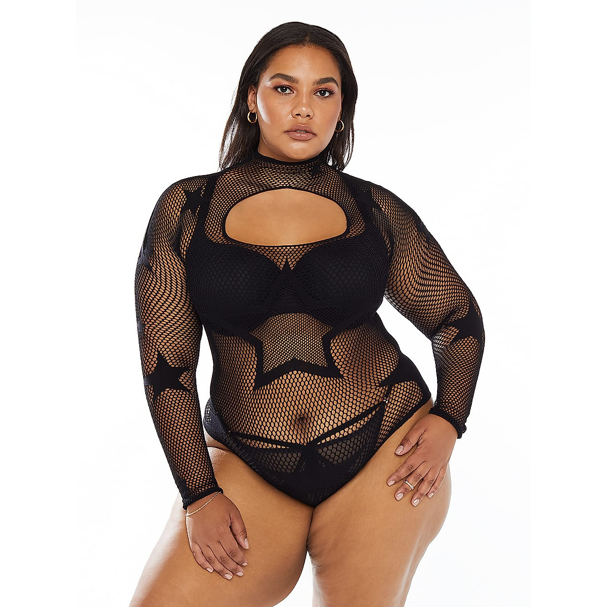 Savage X Fenty, Women's, Shining Star Long-Sleeve Teddy with Keyhole, Caviar, Missy