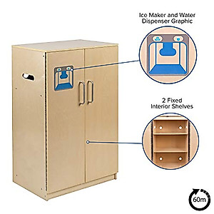 Flash Furniture Hercules Children's Wooden Kitchen Refrigerator for Commercial or Home Use - Safe, Kid Friendly Design, Natural