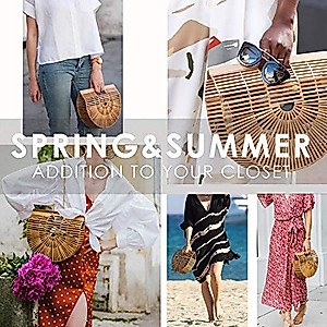 Samuel Bamboo Bags for Women Summer Straw Wooden Beach Purse Handmade Basket Handbags Vacation Essentials Must Haves