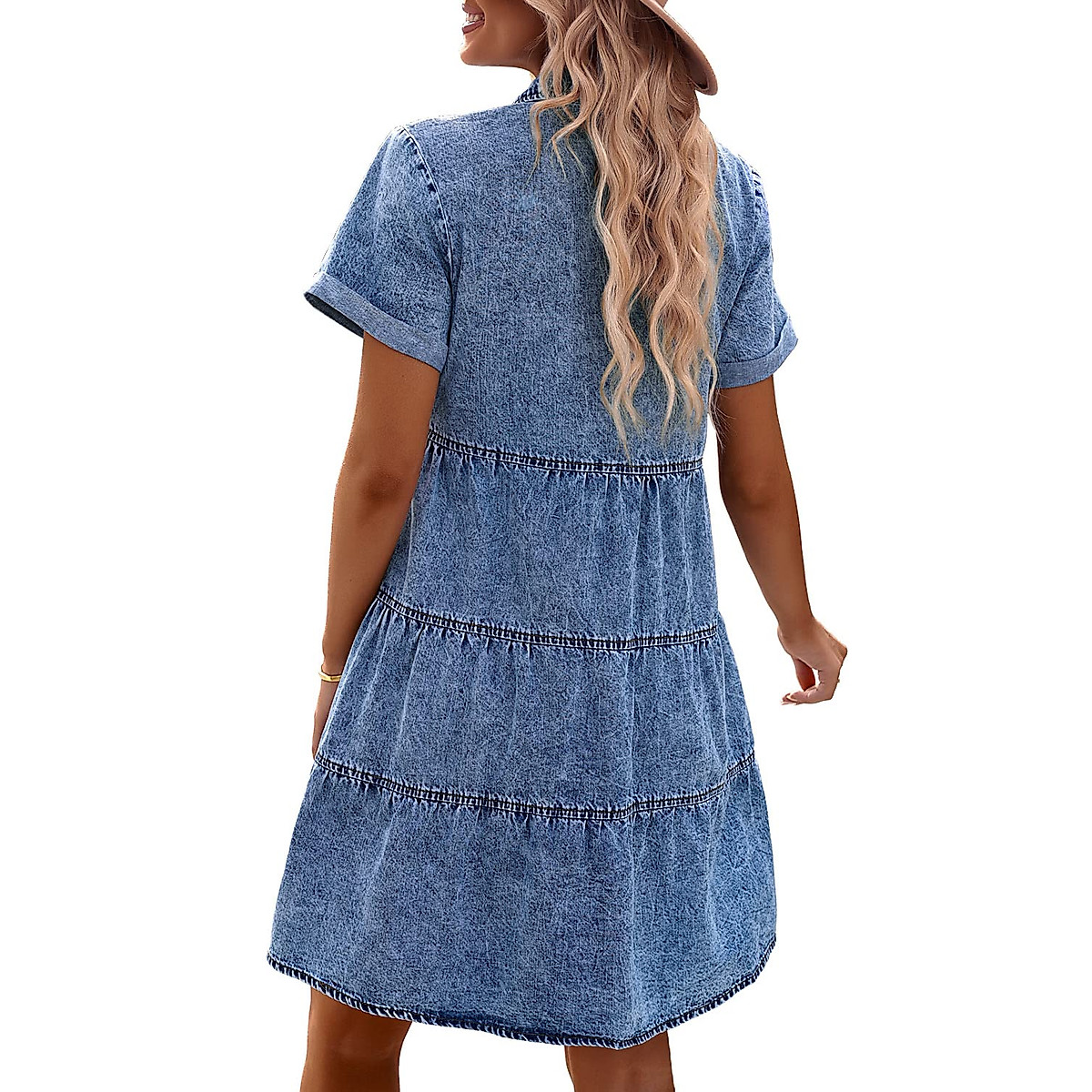 GRAPENT Women’s Swing Dress for Women Button Down Swing Dress for Women Swing Shirt Dress for Women Swing Short Dress for Women Reef Blue Size Large Size 12 Size 14