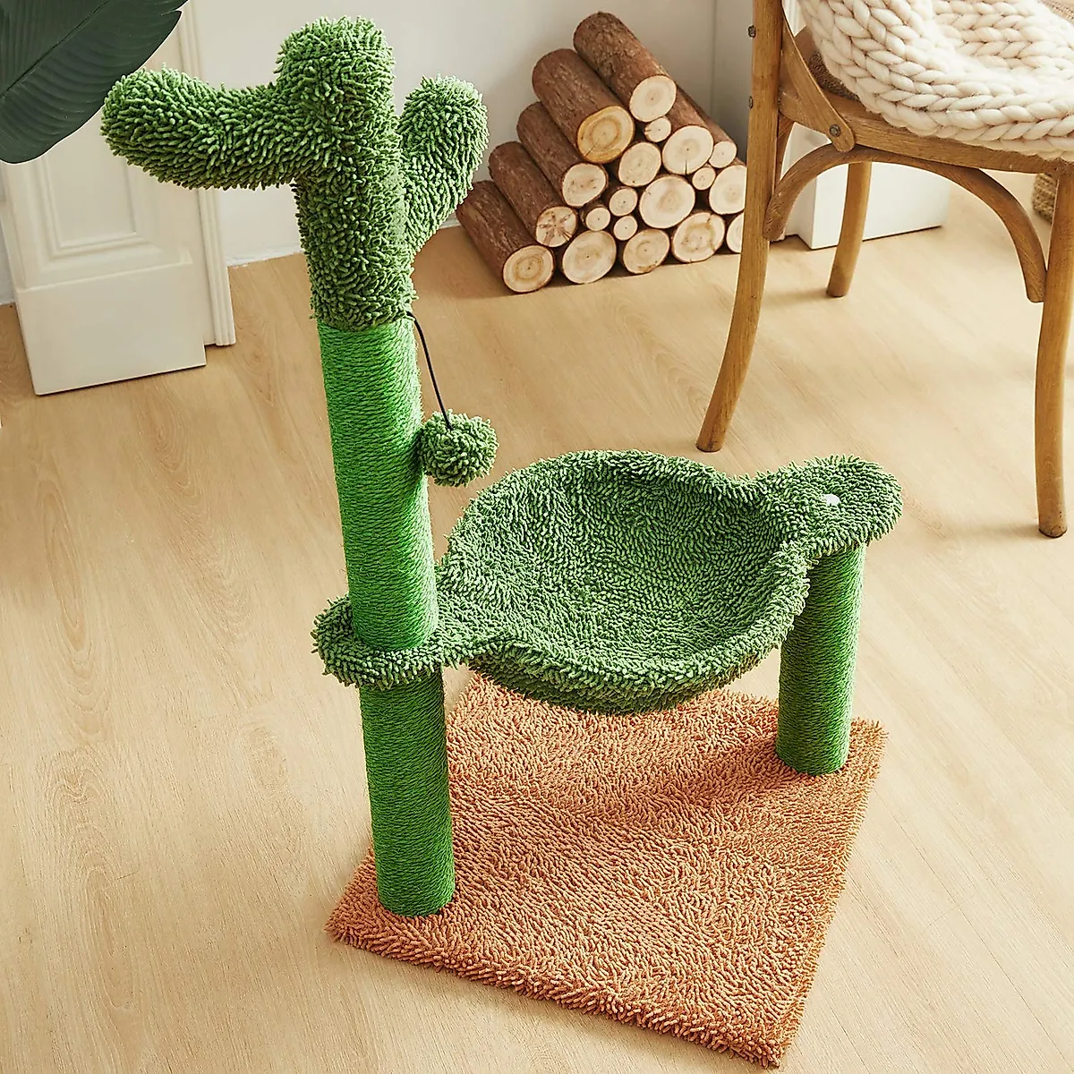 Catinsider 31" Cactus Cat Tree with Hammock and Full Wrapped Sisal Scratching Post for Small Cats Only Brown Medium