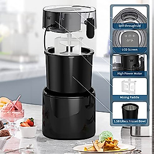 Ice Cream Maker, Ice Cream Machine 1.58 Quart Ice Cream Maker Machine Frozen Yogurt Machine with Double-Insulated Freezer Bowl, Digital Timer, Clear Lid, Gifts for Kids or Family
