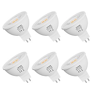 Lacnooe MR16 LED Bulb 5W, 35W to 50W Halogen Equivalent, AC/DC 12V Low Voltage MR16 GU5.3 Bulb Spotlights for Outdoor Landscape Flood Track Lighting, GU5.3 Bi Pin Base, 2700K Warm White, 6 Pack
