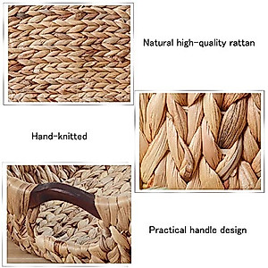 Hand-Woven Multifunctional Wicker Baskets, Decorative Water Hyacinth Baskets with Wooden Handles, Cosmetic Snacks and Candy Storage Baskets ( Size : Medium )