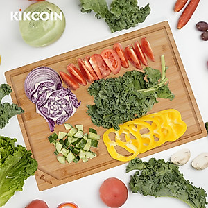 24" Bamboo Cutting Boards for Kitchen, Extra Large Wood Cutting Board with Deep Juice Groove and Handle Heavy Duty Chopping board, Kikcoin, 24" x 18"