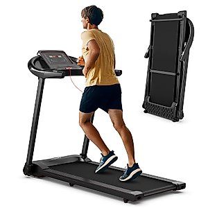Goplus 2.25HP Electric Folding Treadmill, Portable Superfit Treadmill W/APP Control, LED Display, Blue Tooth Speaker, 12 Preset Programs, Compact Running Jogging Machine for Home Apartment