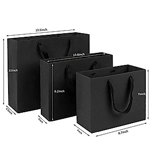 MFDSJ 21 Pcs Black Paper Gift Bags, 3 Sizes Combination Kraft Paper Handle Bags for Present, Shopping and Party