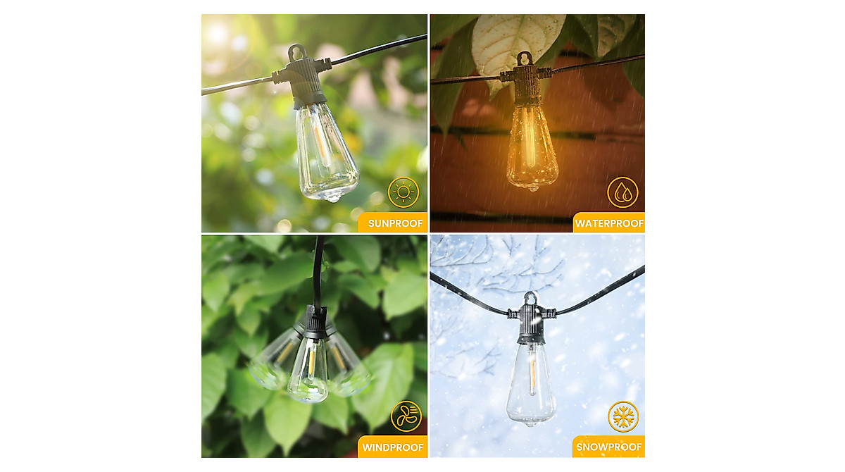 50 FT LED Outdoor String Lights - Waterproof and Dimmable