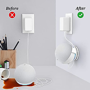 PlusAcc Wall Mount for Echo Dot 5th - Echo Dot 5 Generation Wall Holder Stand Hanger, Space-Saving Alexa Echo Dot 5th Gen Accessories Built-in Cable Management (White)