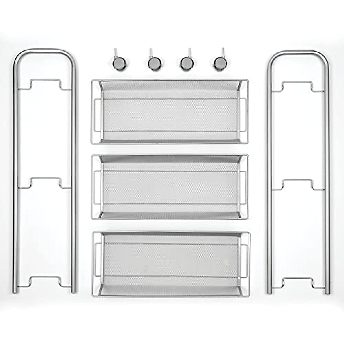 mDesign Steel Rolling Utility Cart Storage Organizer Trolley with 3 Basket Shelves for Laundry Room, Mudroom, Garage, Bathroom Organization - Holds Detergents, Hand Soap - Biro Collection, Silver