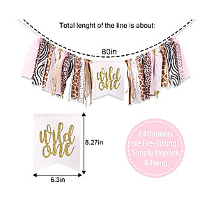 LINGANA Wild One High Chair Banner for 1st Birthday - Cheetah Highchair Banner,Boy or Girl Wild One Themed 1st Birthday Party Decorations,Photo Booth Props, Wild One Shower, Girls Animal Print Leopard Cheetah High Chair Banner