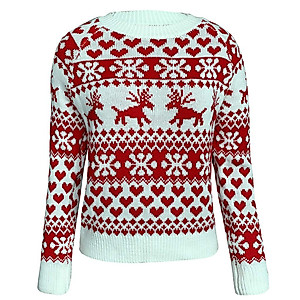 Christmas Sweater Funny Women 2023 Winter Christmas Sweater Crew Neck Long Sleeve Pullover Snowflake Striped Sweater Chunky Knit Jumper Tops Womens Sweater