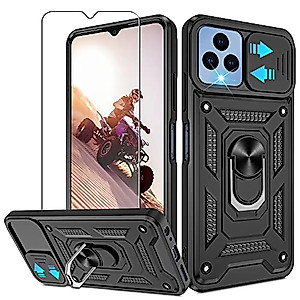 For T-Mobile REVVL 6 5G Case with HD Screen Protector, 360° Rotation Ring Kickstand [Military Grade] Protective Case for T-Mobile REVVL 6 5G,Black