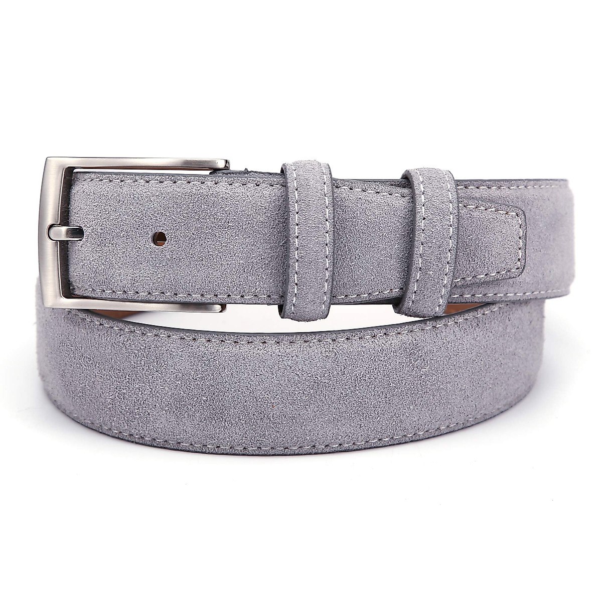Ground Mind Extra Thickness Suede Leather Belt for Men,34,Grey