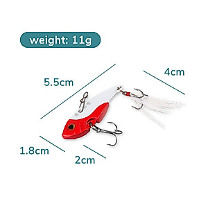 5PCS Fishing Lures Rooster Tail Metal VIB Hard Spinner Blade Baits with Feathers Fishing Lure Bass Crankbait Fishing Spinner Blade for Bass Fishing Lure Kit with Tackle Box