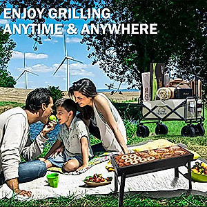 Portable Charcoal Grill, BBQ Barbecue Grill Folding Camping Grill Outdoor Smoker, Tabletop Compact Small Grill for Outdoor Cooking Camping Hiking Picnic Traveling