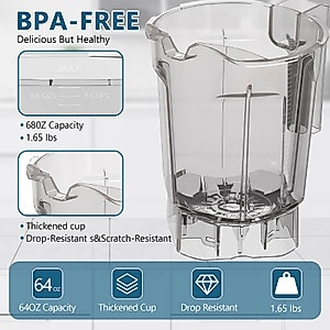 OMMO Blender 1800PW, Professional High Speed Countertop Blender for Kitchen with Durable Stainless Steel Blades, 68oz BPA Free Blender for Shakes and Smoothies, Nuts, Ice and Fruits, Dishwasher Safe