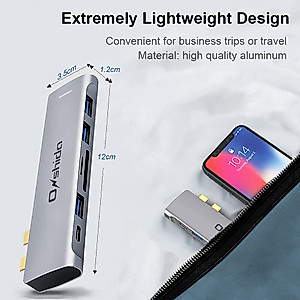 USB C HUB 6 in 2 Type C Docking Station with Thunderbolt 3 Port, 3 USB 3.0, SD TF Card Reader, Onshida USB C Adapter Compatible with MacBook Pro Air 2020/2019/2018/2017/2016(6 in 2)