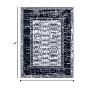 Ottomanson Ottohome Non-Slip Rubberback Bordered Design 2x3 Indoor Area Rug/Entryway Mat, 2'3" x 3', Gray/Navy