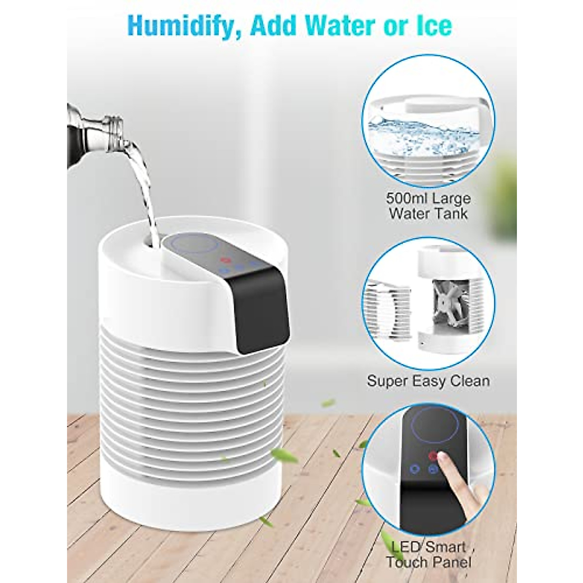 Portable Air Conditioners Fan, Portable AC 90°/360° Auto Oscillation with 3-Speed, 500ml Portable AC Air Conditioner Evaporative Air Cooler Quite Mini Personal Air Conditioner for Small Room Car