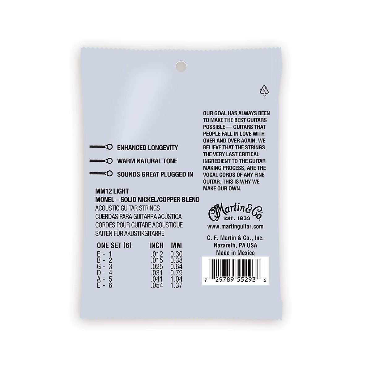 Martin Retro Acoustic MM12 Light-Gauge Guitar Strings, Monel Nickel