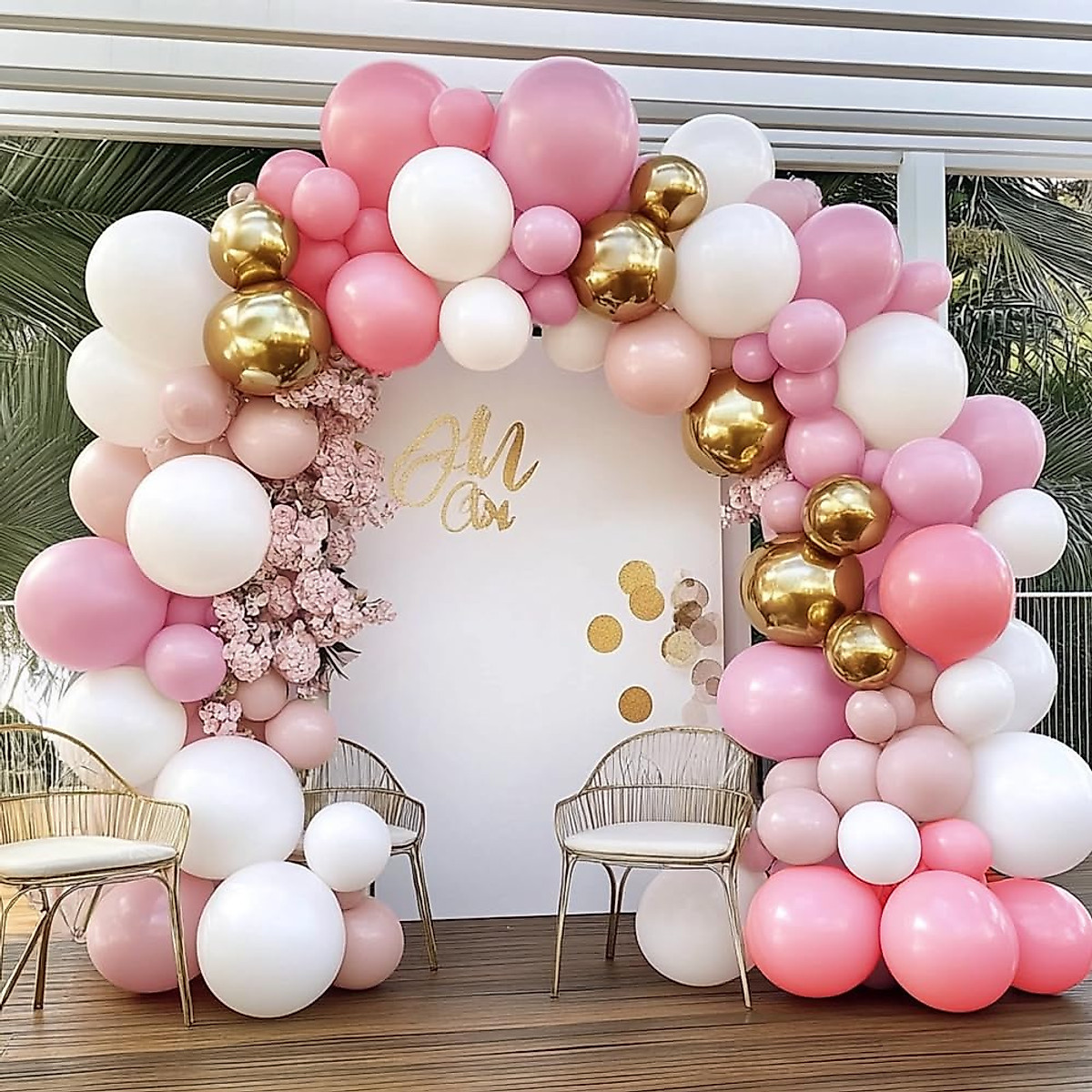 Pink White Gold Balloon Garland Double Stuffed Pastel Light Pink Gold Balloons Blush Beige Latex Arch Kit for Baby Shower Birthday Bridal Wedding Anniversary Party Decorations