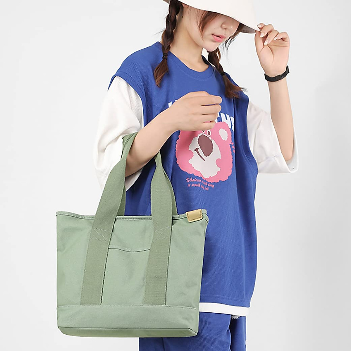 MQSHUHENMY Large Capacity Multi-Pocket Handbag, Canvas Tote Bags for Women, Satchel Bag Stylish for Work Daily Travel (Beige)