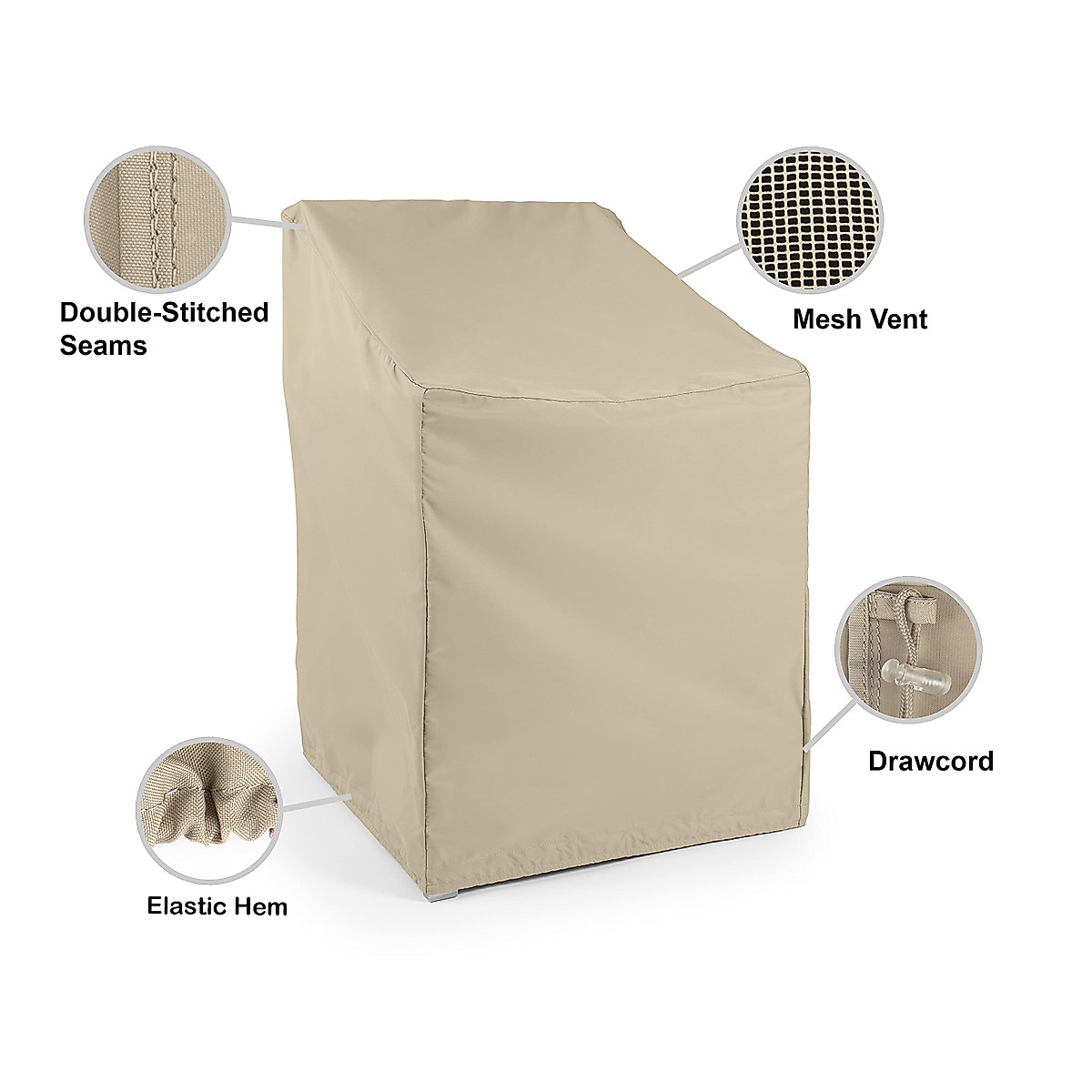 Covermates Outdoor Stacking Chair Cover - Water Resistant Polyester, Drawcord Hem, Mesh Vents, Seating and Chair Covers, 28W x 34D x 52H, Khaki
