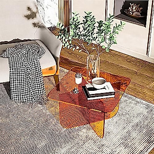 Casa Di Lumo Acrylic Coffee Table, 20" L x 20" W x 16" H, Transparent Colorful Coffee Table, Small Acrylic Clear Side Table, Modern Tempered Living Room Table Rounded Edges (Orange)