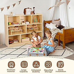 wingyz Wooden Storage Cabinet, 8-Section Kids Toy Storage Organizer, Spacious Montessori Kids Bookshelf, Toy Shelf Storage Organizer for Playroom Bedroom Classroom Nursery Study Room Living Room