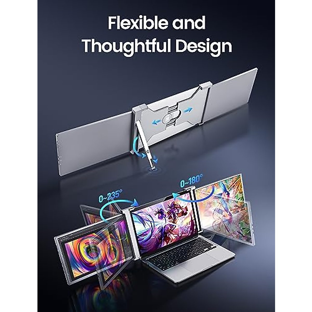 FQQ 14” Triple Laptop Monitor Extender, 1920*1200P FHD IPS Portable Monitor for 15” - 17.3" Laptop, 16:10, Dual Monitor Display for Win/MAC, HDMI/USB-C Plug & Play (Not for Linux Chromebook), S15 Gray