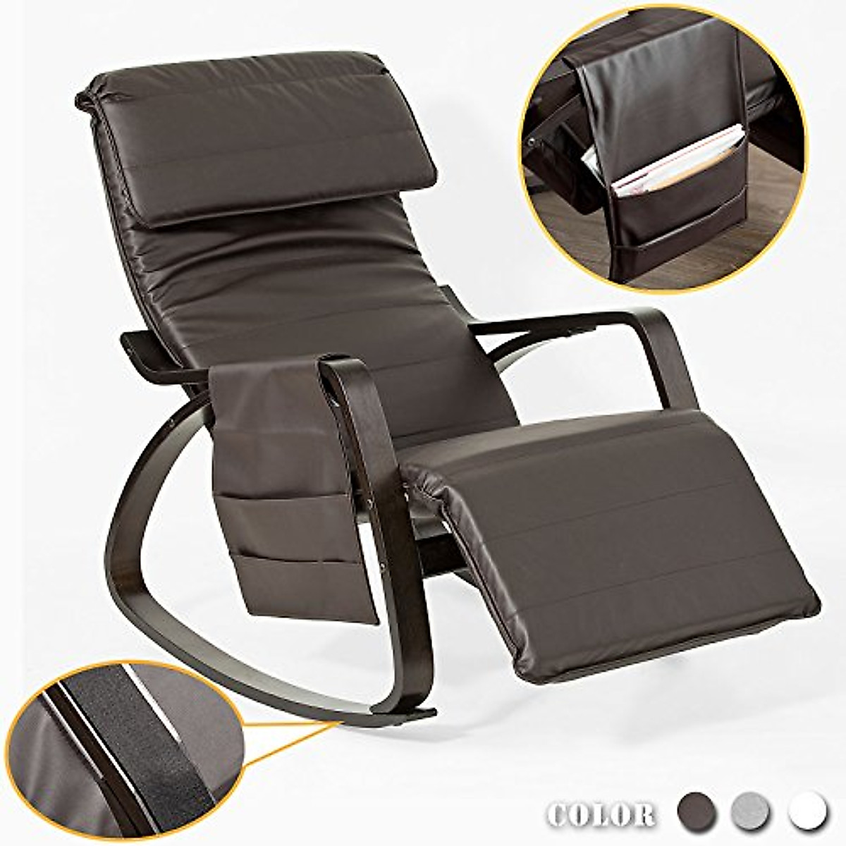 Haotian New Relax Rocking Chair Lounge Chair with Adjustable Footrest and Removable Side Bag, FST20-BR