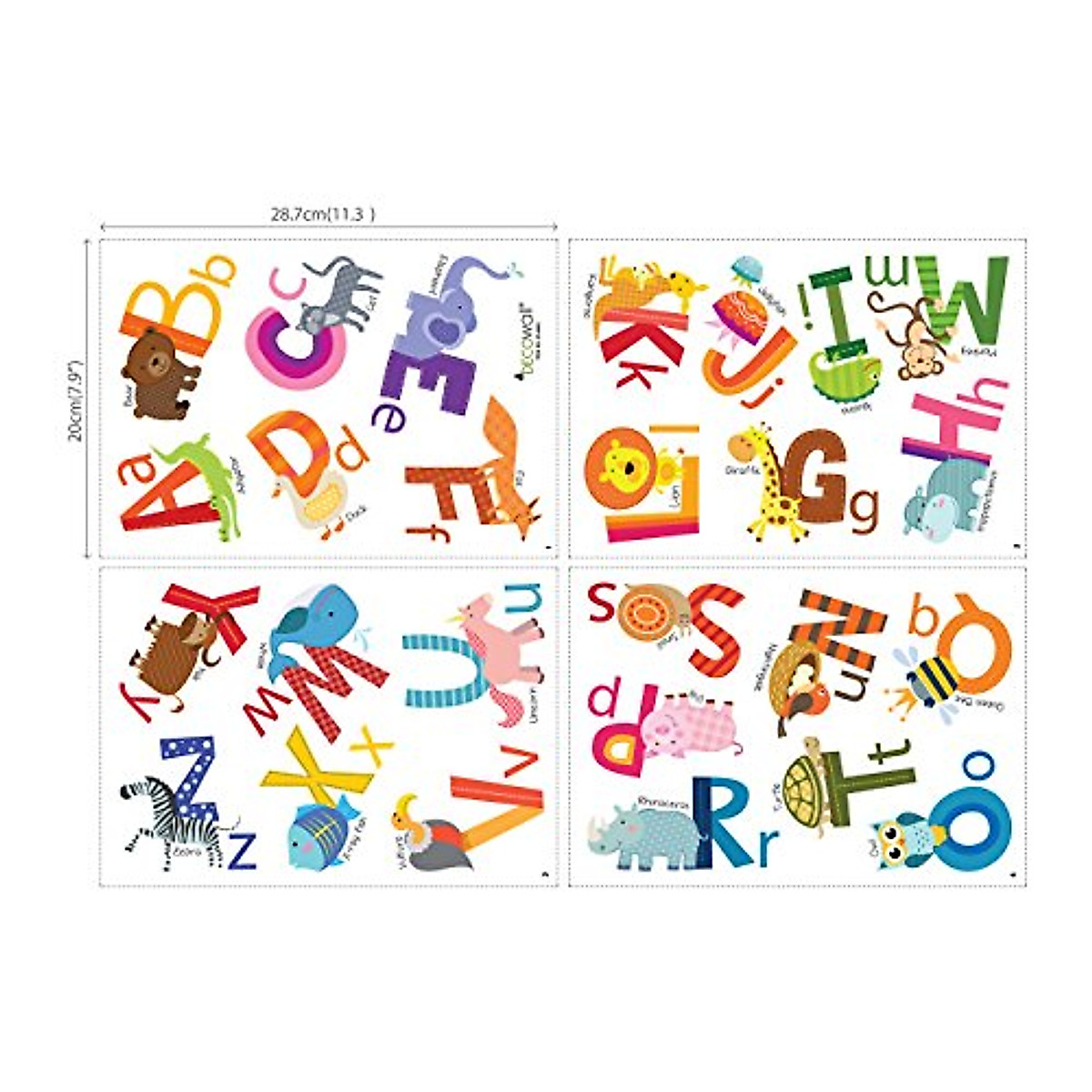DECOWALL DS-8002 Animal Alphabet Kids Wall Stickers Wall Decals Peel and Stick Removable Wall Stickers for Kids Nursery Bedroom Living Room (Small) Decor