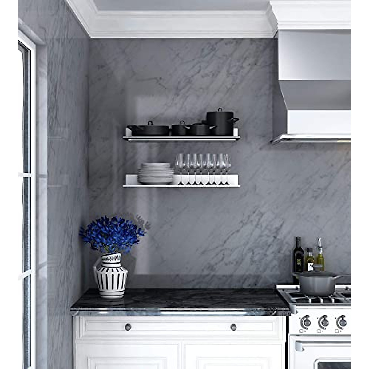 Wallniture Plat Stainless Steel Wall Shelf Heavy Duty Restaurant Bar Cafe & Home Kitchen Organization and Storage Shelf Set of 2 23.60" Silver