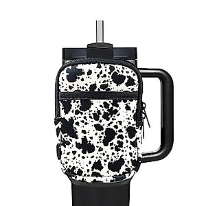 Vortika Water Bottle Pouch for Stanley Cup 40oz/ IceFlow 20oz 30oz, stanley fanny pack With Pocket, Tumbler Pouch for Phone, Card, Keys, Gym Accessories For Women(Cow)