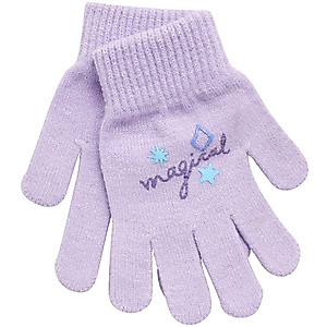Disney Girls’ Winter Set: Ear Flap Beanie Hat, Gloves or Mittens: Elsa, Anna, Princess (Age: 2-7), Size Age 4-7, Purple Glove