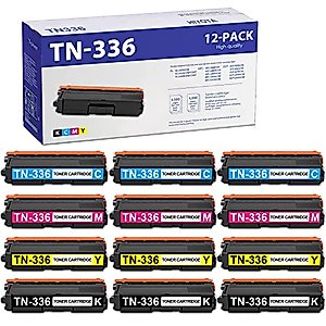 HIYOTA 12-Pack TN-336 Compatible TN336BK TN336C TN336M TN336Y High Yield Toner Cartridge Set Replacement for Brother TN336 HL-L8350CDW/CDWT MFC-L8850CDW DCP-L8400CDN Printer Toner | 3BK/3C/3M/3Y