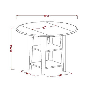 East West Furniture SUDA3-LWH-W 3 Piece Dining Room Table Set Contains a Round Dining Table with Dropleaf & Shelves and 2 Wood Seat Chairs, 42x42 Inch, Linen White