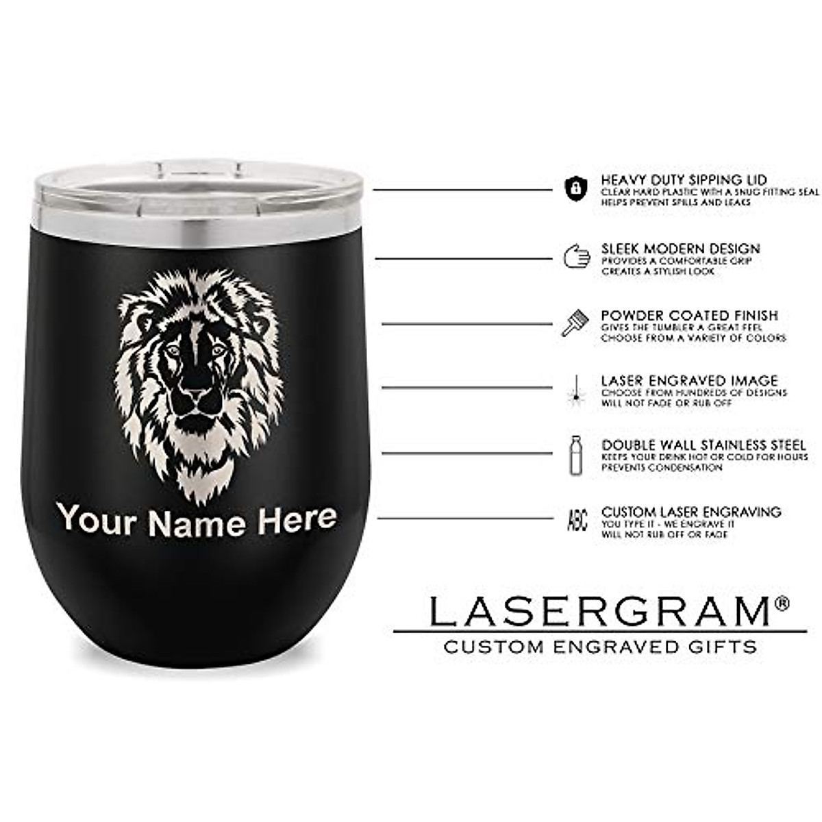 SkunkWerkz Wine Glass Tumbler, Jolly Roger, Personalized Engraving Included (Black)