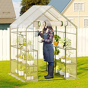 CEBOLAN Walk in Greenhouse, 56x56x77 Waterproof Green Houses for Outside, Portable Greenhouses for Outdoors with Roll-Up Zipper, Greenhouse for Indoors - 12 Shelves Walk-in(6.4x4.7x4.7FT)
