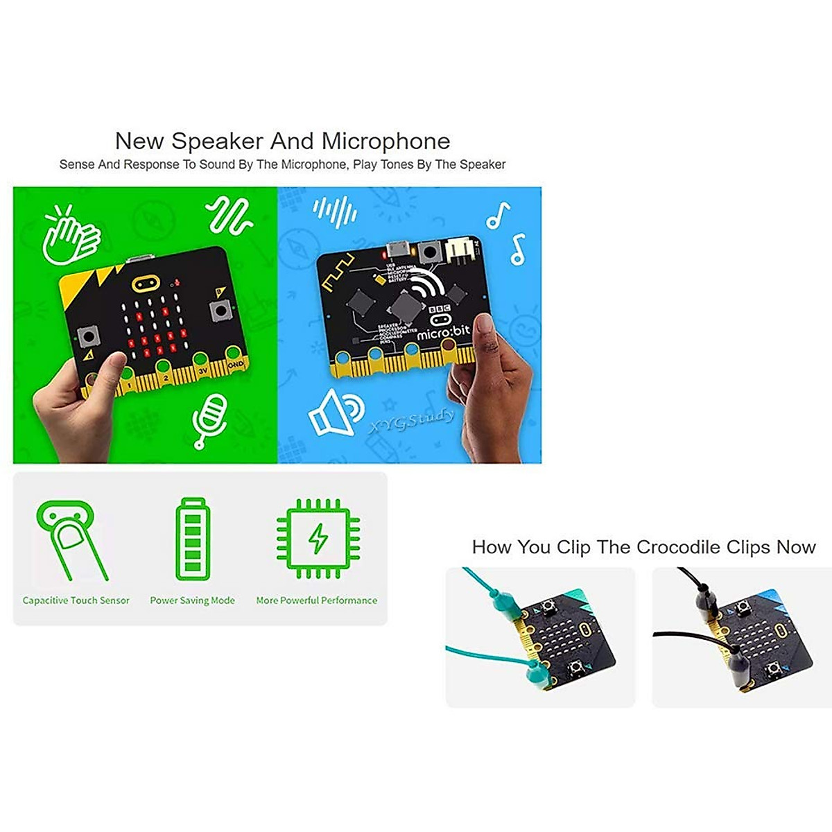 for Micro:bit V2 Go Kit Pocket-Sized BBC Built-in Speaker and Microphone Upgraded Processor ARM Cortex-M4 2.4G Radio/BLE Bluetooth 5.0 Touch Sensitive Logo @XYGStudy