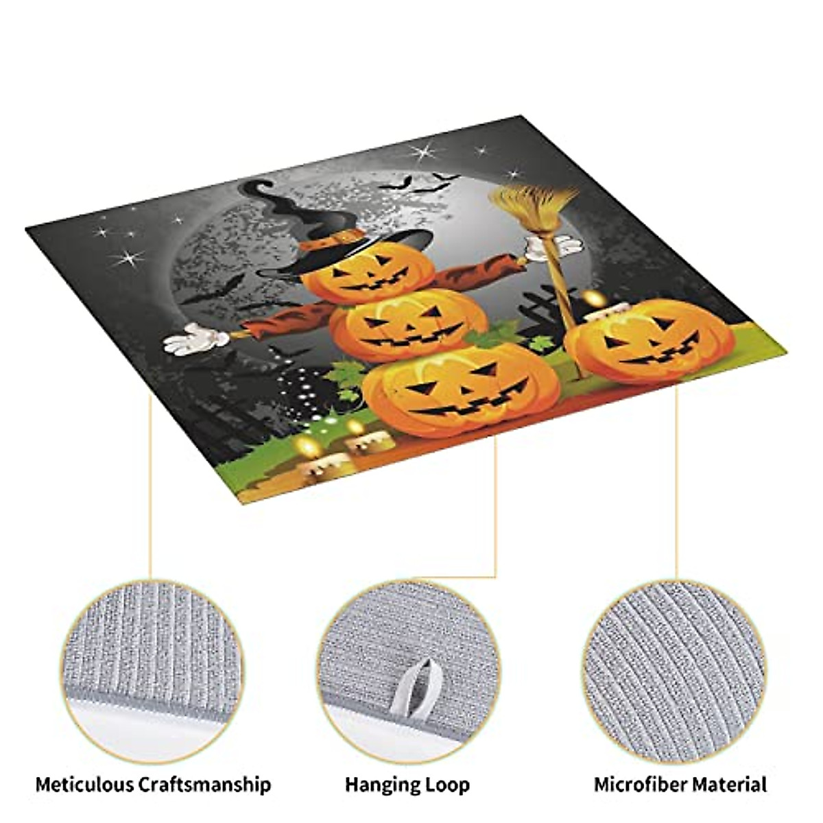 Halloween Pumpkins Printed Drying Mat For Kitchen Ultra Absorbent Microfiber Dishes Drainer Mats Non-Slip Silicone Quick Dry Pad - 18 X 16inch