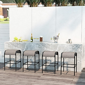 Tangkula Outdoor Bar Stools Set of 4, 30" Bar Height Bistro Stools with Breathable Fabric Seat & Heavy-Duty Metal Frame, Backless Bar Chairs with Curved Seats for Patio, Poolside, Backyard (4, Coffee)